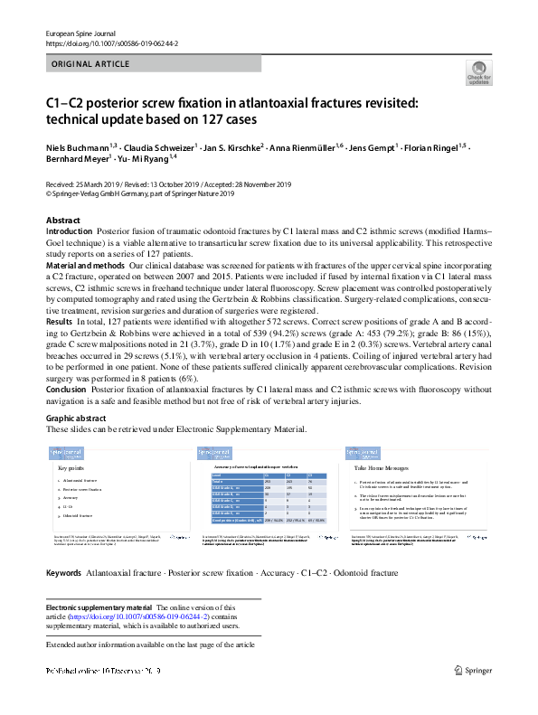 (PDF) C1–C2 posterior screw fixation in atlantoaxial fractures ...