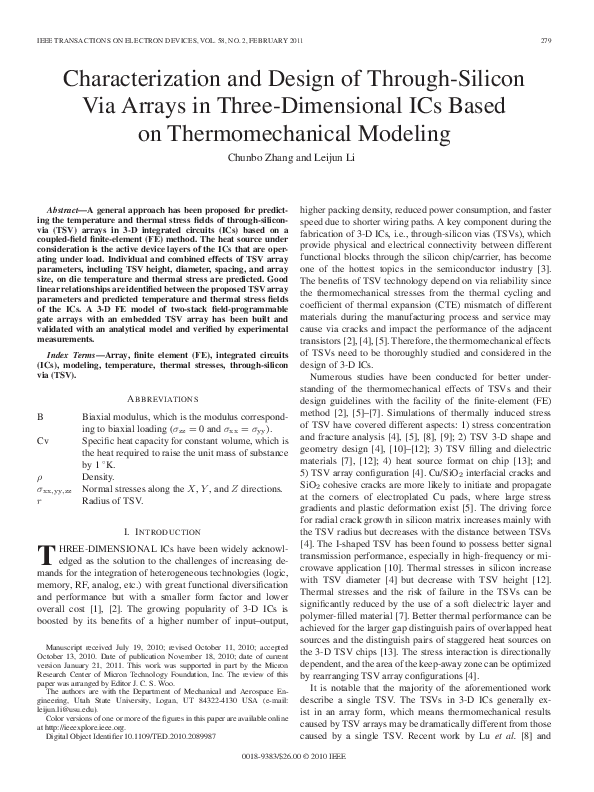 Pdf Characterization And Design Of Through Silicon Via Arrays In Three Dimensional Ics Based