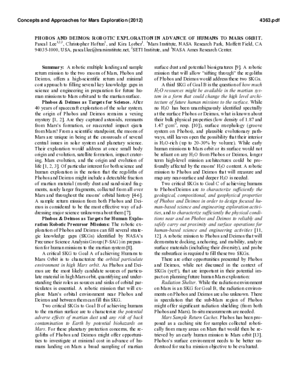 (PDF) Phobos and Deimos: Robotic Exploration in Advance of Humans to ...