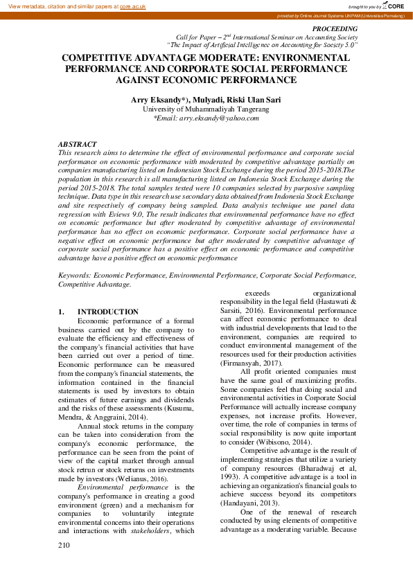 (PDF) Competitive Advantage Moderate: Environmental Performance and ...