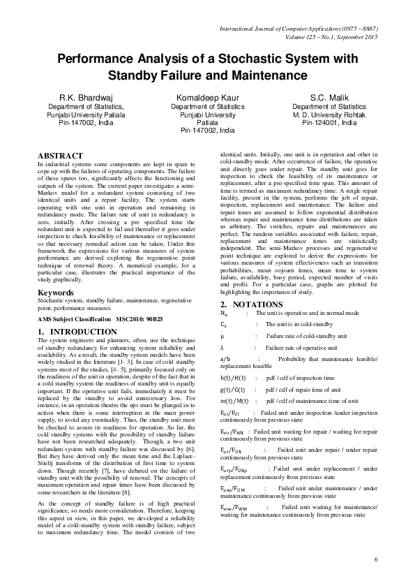 (PDF) Performance Analysis of a Stochastic System with Standby Failure ...