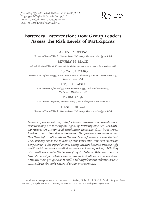 (PDF) Batterers' Intervention: How Group Leaders Assess the Risk Levels ...