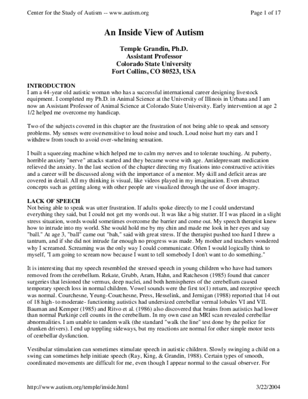 (PDF) An Inside View of Autism