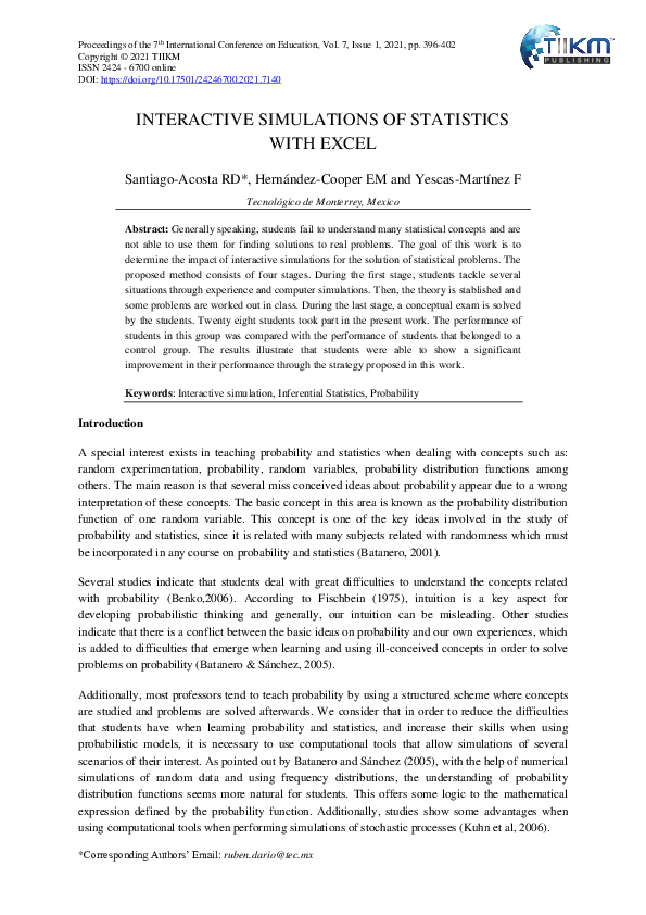 (PDF) Interactive Simulations of Statistics with Excel
