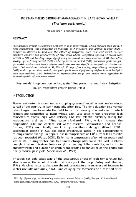 (PDF) Post-Anthesis Drought Management in Late-Shown Wheat (Triticum ...