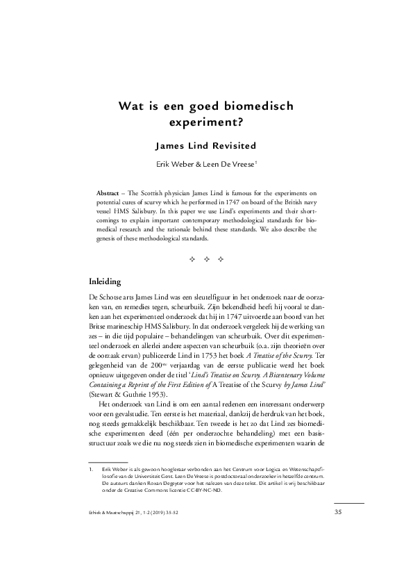 (PDF) Wat is een goed biomedisch experiment? James Lind revisited