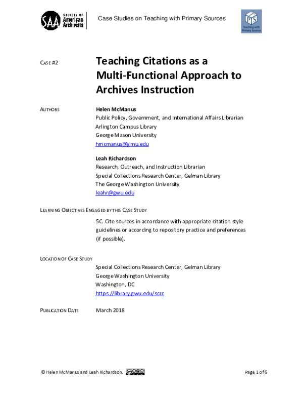 (PDF) Teaching Citations as a Multi-Functional Approach to Archives ...