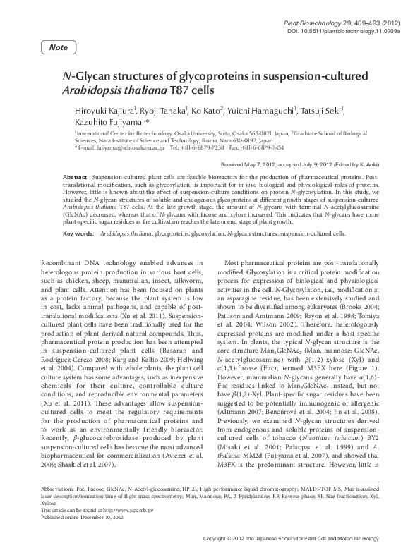 (PDF) N-Glycan structures of glycoproteins in suspension-cultured ...