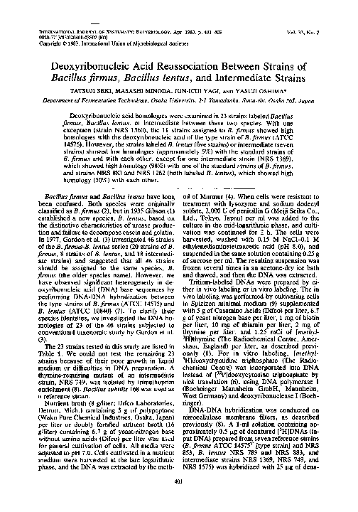 (PDF) Deoxyribonucleic Acid Reassociation Between Strains of Bacillus ...