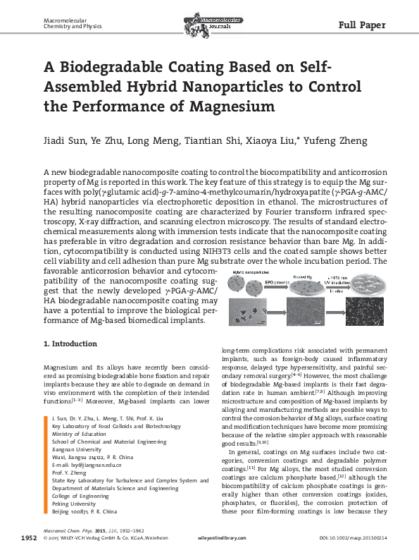 (PDF) A Biodegradable Coating Based on Self-Assembled Hybrid ...