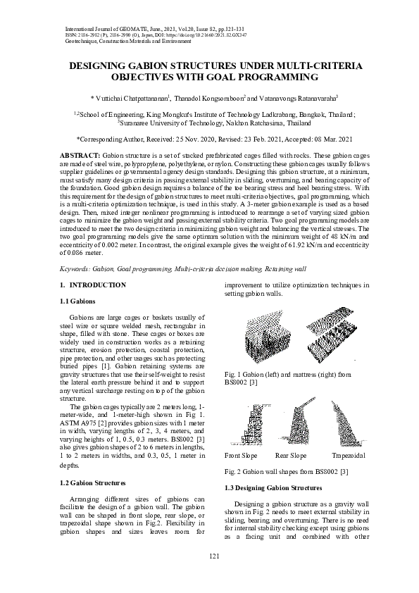 (PDF) Designing Gabion Structures Under Multi-Criteria Objectives with Goal Programming