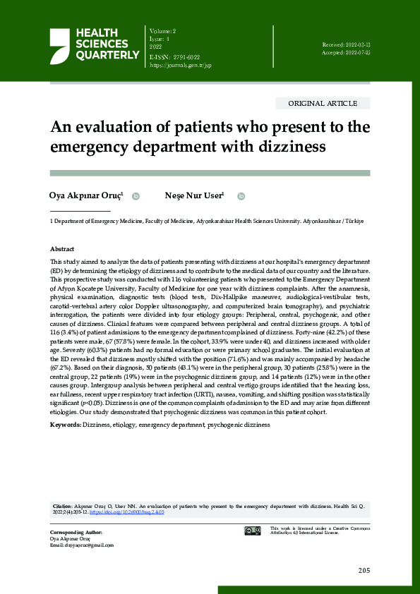 Pdf An Evaluation Of Patients Who Present To The Emergency Department 0616