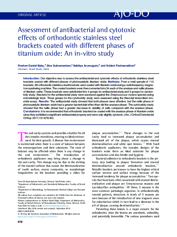 (PDF) Assessment of antibacterial and cytotoxic effects of orthodontic ...