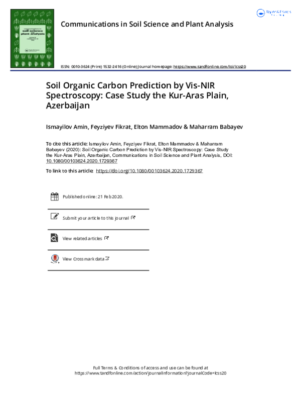 (PDF) Soil Organic Carbon Prediction by Vis-NIR Spectroscopy: Case Study the Kur-Aras Plain ...