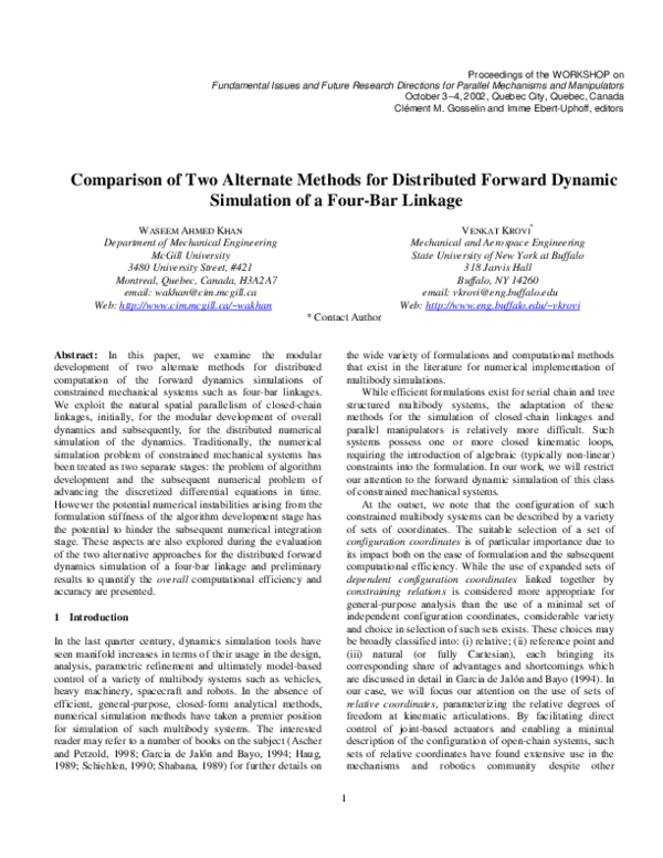 (PDF) Comparison of Two Alternate Methods for Distributed Forward Dynamic Simulation of a Four ...