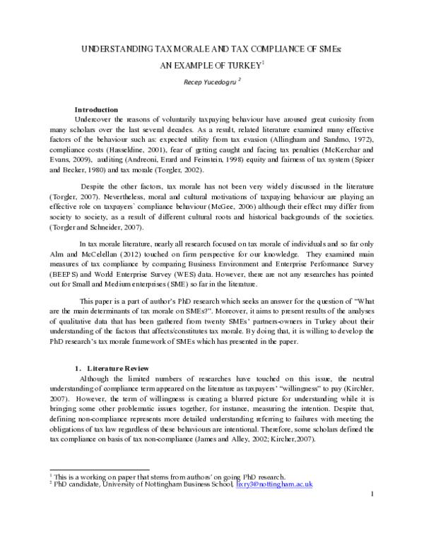 (PDF) Understanding tax morale and tax compliance of owner-managers of ...