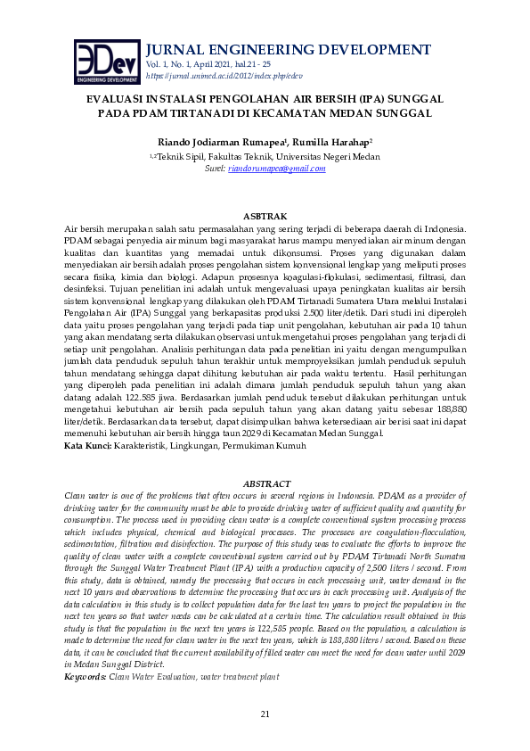 (PDF) Evaluasi Instalasi Pengolahan Air Bersih (Ipa) Sunggal Pada Pdam ...