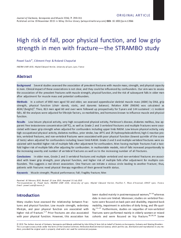 (PDF) High risk of fall, poor physical function, and low grip strength ...