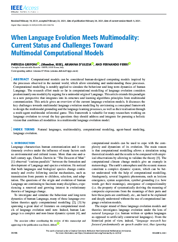 (PDF) When Language Evolution Meets Multimodality: Current Status and ...