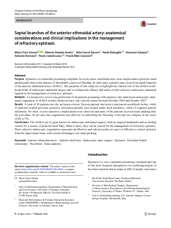 (PDF) Septal branches of the anterior ethmoidal artery: anatomical ...