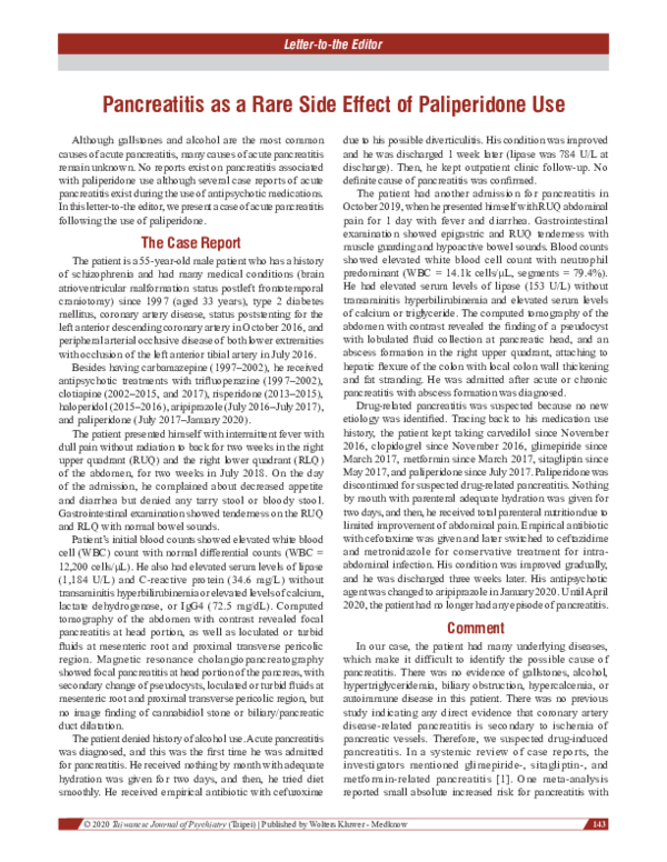 (PDF) Pancreatitis as a rare side effect of paliperidone use