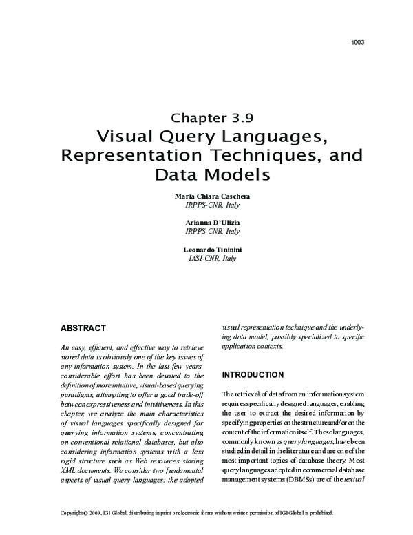 (PDF) Visual query languages, representation techniques, and data models