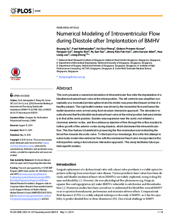 (PDF) Numerical Modeling of Intraventricular Flow during Diastole after Implantation of BMHV