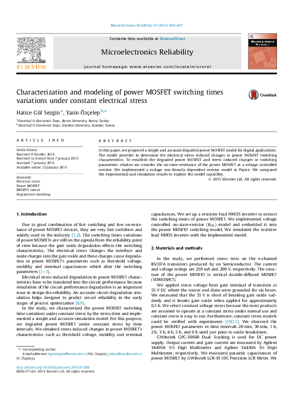 (PDF) Characterization and modeling of power MOSFET switching times variations under constant ...