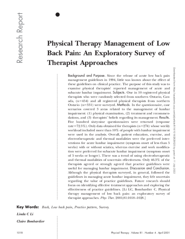 (PDF) Physical Therapy Management of Low Back Pain: An Exploratory ...