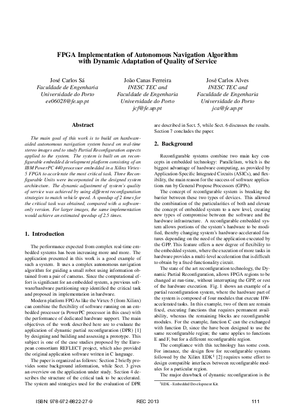 Pdf Fpga Implementation Of Autonomous Navigation Algorithm With Dynamic Adaptation Of Quality 