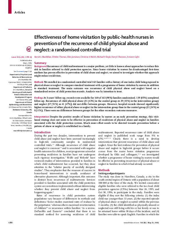 (PDF) Effectiveness of home visitation by public-health nurses in ...