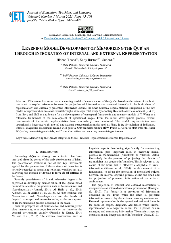 (PDF) Learning Model Development of Memorizing The Qur'an Through Integration of Internal and ...