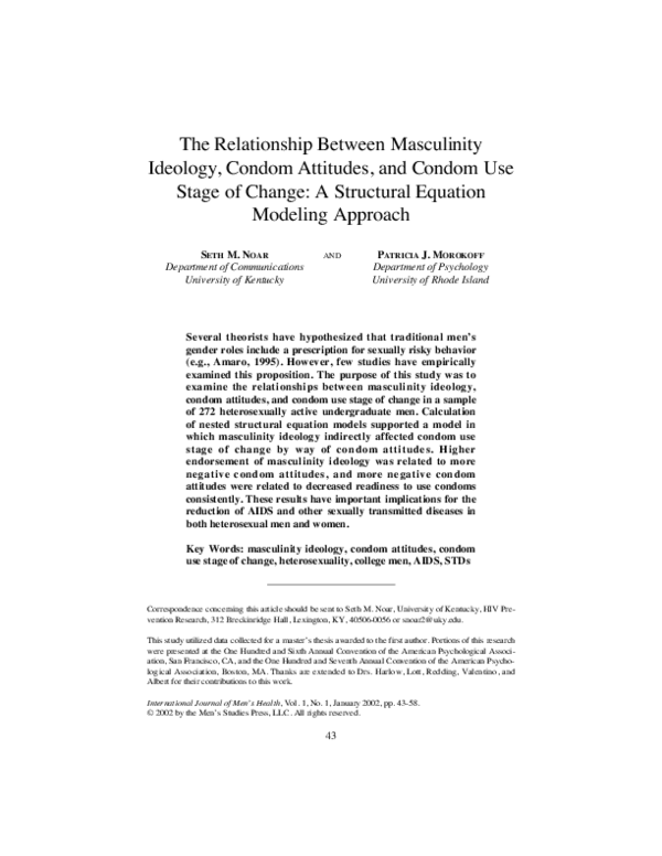 (PDF) The Relationship Between Masculinity Ideology, Condom Attitudes, and Condom Use Stage of ...