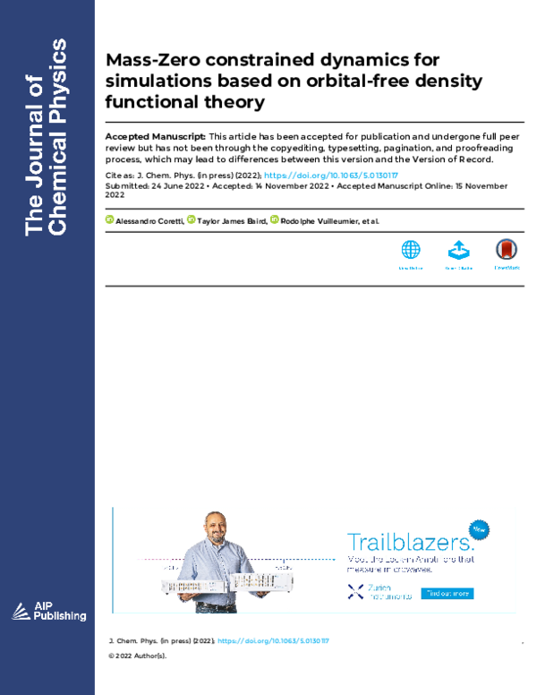 Pdf Mass Zero Constrained Dynamics For Simulations Based On Orbital