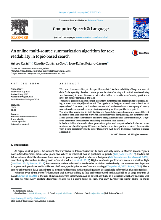 (PDF) An online multi-source summarization algorithm for text readability in topic-based search