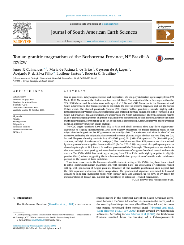 (PDF) Tonian granitic magmatism of the Borborema Province, NE Brazil: A ...
