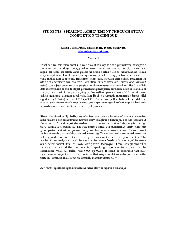 (PDF) Improving Speaking Skills with Story Completion