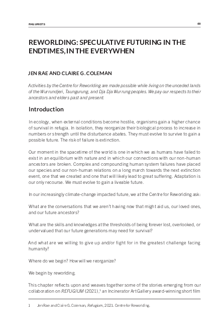 (PDF) REWORLDING: SPECULATIVE FUTURING IN THE ENDTIMES, IN THE EVERYWHEN