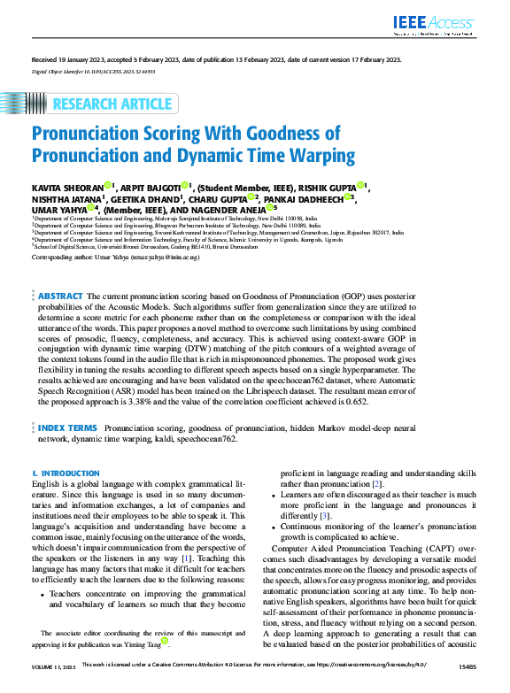 (PDF) Pronunciation Scoring With Goodness of Pronunciation and Dynamic Time Warping