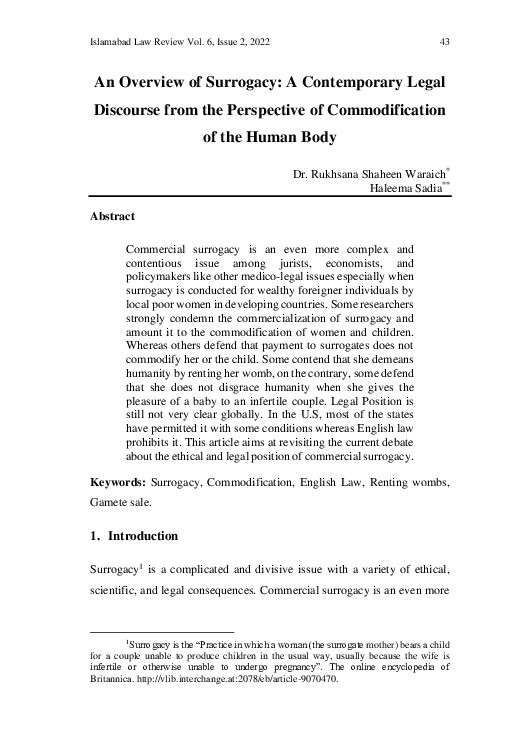 (PDF) An Overview of Surrogacy: A Contemporary Legal Discourse from the ...