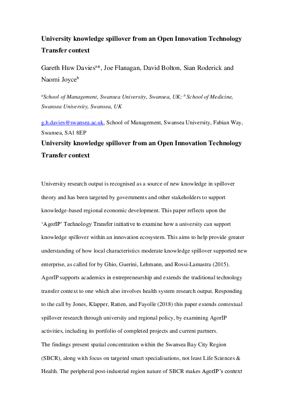 (PDF) University knowledge spillover from an open innovation technology ...