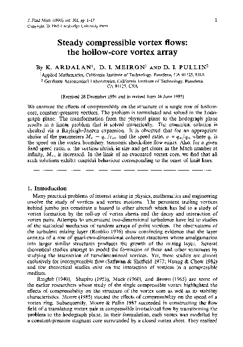 (PDF) Steady compressible vortex flows: the hollow-core vortex array