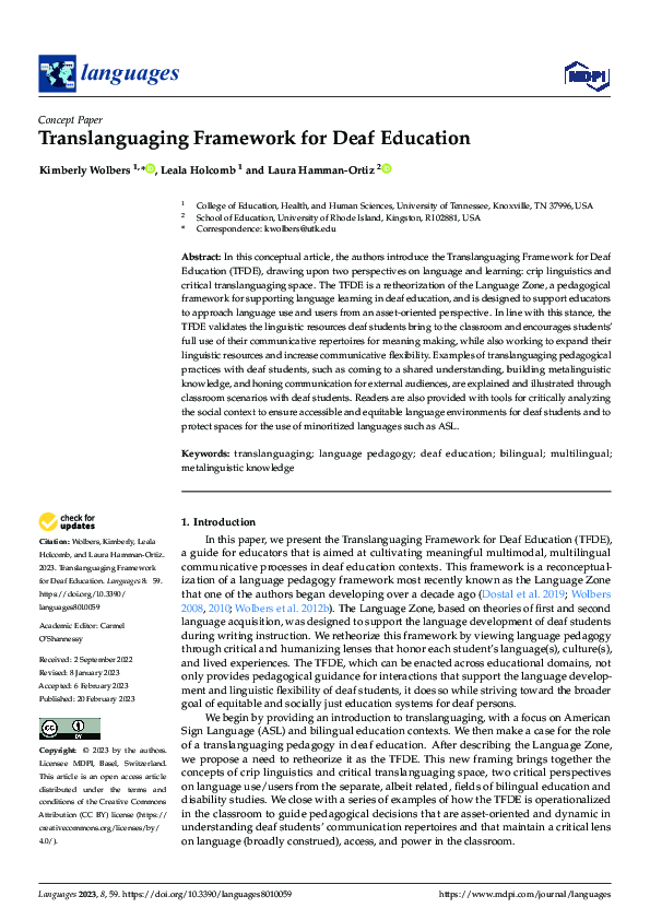 (PDF) Translanguaging Framework for Deaf Education