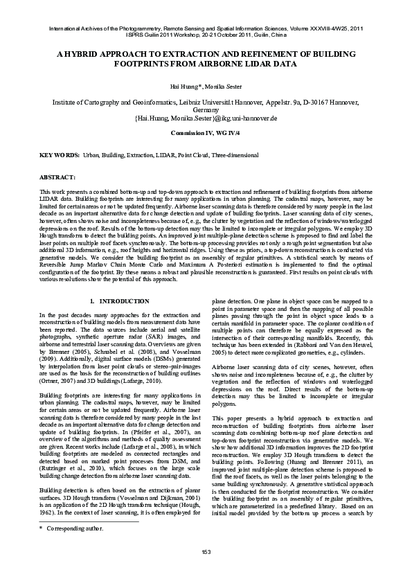 (PDF) A Hybrid Approach to Extraction and Refinement of Building Footprints from Airborne Lidar Data