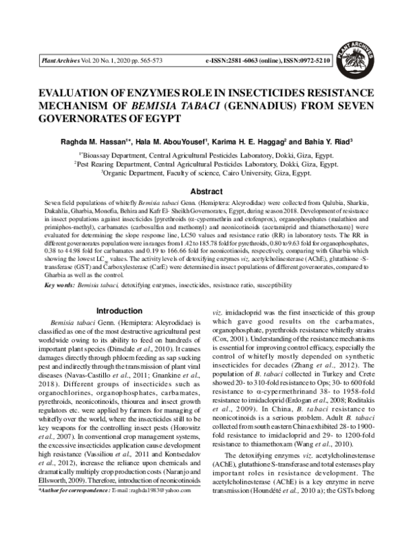 (PDF) Evaluation of Enzymes Role in Insecticides Resistance Mechanism of Bemisia Tabaci ...