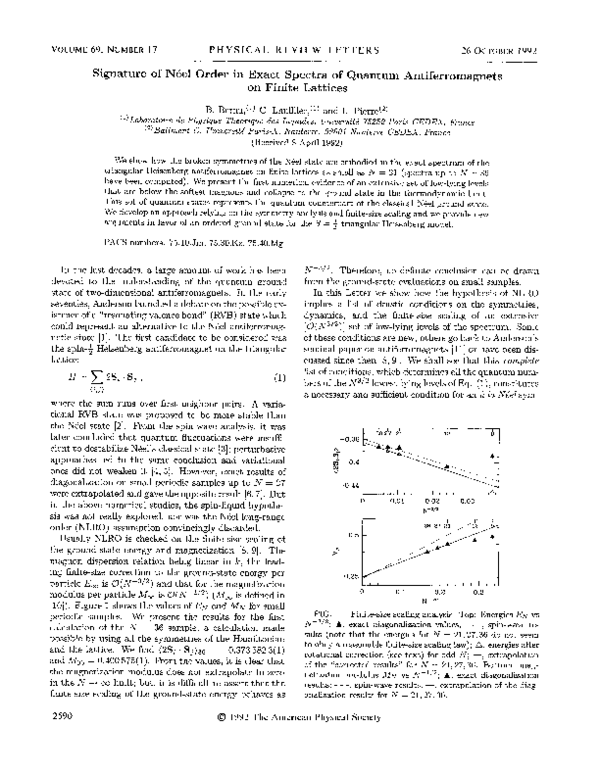 (PDF) Signature of Néel order in exact spectra of quantum ...