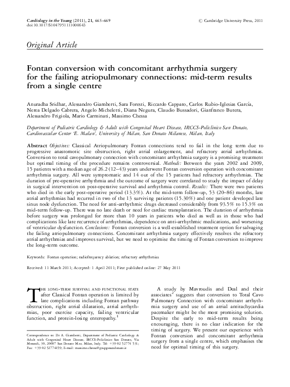 (PDF) Fontan conversion with concomitant arrhythmia surgery for the ...