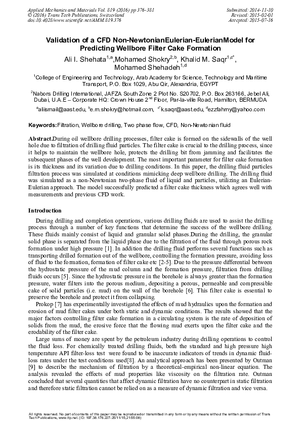 (PDF) Validation of a CFD Non-Newtonian Eulerian-Eulerian Model for Predicting Wellbore Filter ...