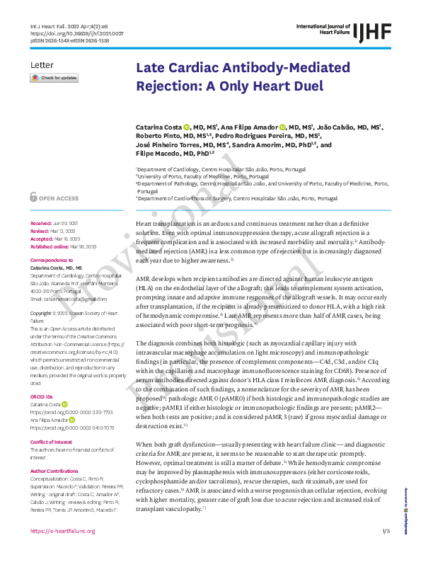 (PDF) Late Cardiac Antibody-Mediated Rejection: A Only Heart Duel