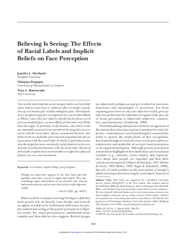 (PDF) Believing Is Seeing: The Effects of Racial Labels and Implicit ...